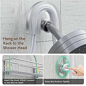 Smatorga Hanging Shower Caddy over Shower Head, Anti-Swing Stainless Steel Shower Organizer with 13 Hooks, Extra Large Storage Space for Razor Shampoo Holder Silver Shower Rack Rustproof