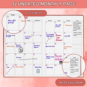 Hardcover Undated Planner for Any Year - Weekly & Monthly Planner & Journal to Track Goals, Perfect to Organize Your Daily Life, 5.85" x 8.25", Rose