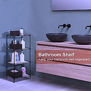 Best 4-Tier Wire Shelving - Black - Heavy Duty Shelf - Kitchen Storage Shelves, Wire Shelving Unit with Baskets Storage Rack Corner Shelf Shelving Adjustable Storage Shelf, 11.8" D x 15.7" W x 47" H