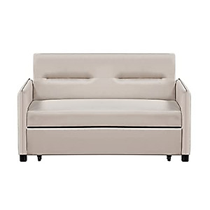 JUSTONE 2-in-1 Pull Out Sofa Bed, Full Size Velvet Sleeper Sofa Bed with Folding Mattress, Pull Out Couch Bed Suitable for Living Room, Sofa Sleeper for Apartment/Small Spaces (Full,Beige)