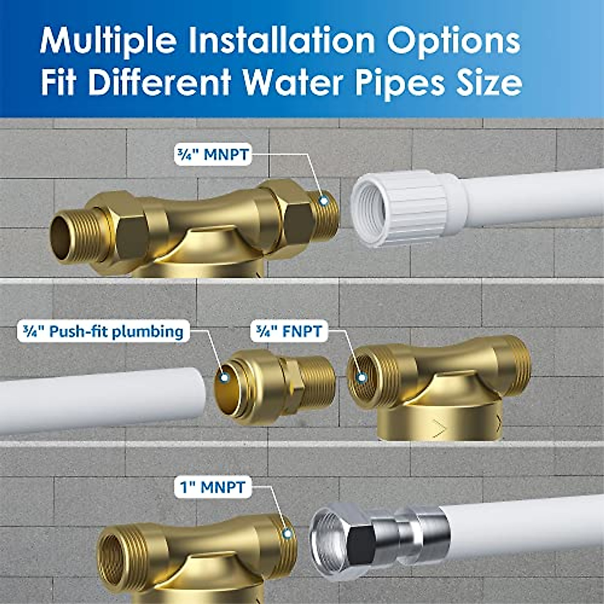 Waterdrop Spin Down Sediment Filter, Backwash Whole House Water Filter System for Well Water, 40-50 Micron, 1" MNPT + 3/4" FNPT + 3/4"MNPT, Traps Sand, BPA Free, WD-RPFK