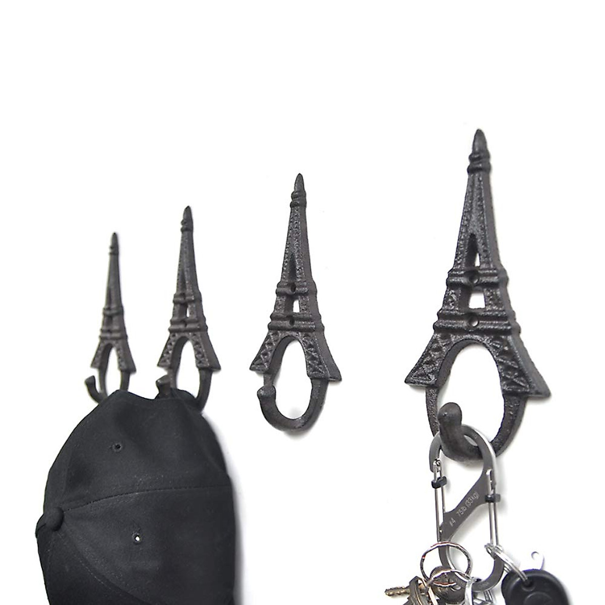 2 Pack Metal Double Hook Cast Iron Bar Decoration Retro Creative Wall Hanging (Eiffel Tower, 8.5×18×3.5cm)