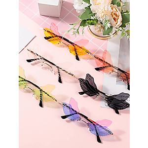 7 Pieces Dragonfly Sunglasses Fairy Glasses Butterfly Glasses Rimless Sunglasses for Women Men