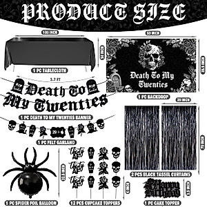 WHYMEO 30th Birthday Party Decorations Pack 97Pcs,Death to My 20s Supplies Including Banner Garland Backdrop Tablecloth Rip Sash Cake Toppers Balloon Set for Funeral Youth Funny Thirtieth Party,Black