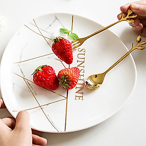 12 Pieces Stainless Steel Gold Leaf Coffee Spoon, findTop Spoons Fruit Forks Stainless Steel Mini Creative Tableware for Sugar Cake Ice Cream Tea Stirring Mixing Tea Spoon and Fork Set (Gold)