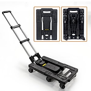Dolly Cart Portable Hand Truck Lightweight Hand Cart Compact Utility Cart with Heavy Duty Wheels Solid Construction Adjustable Handle for Personal, Moving, Travel and Shopping Use (7 Wheels)