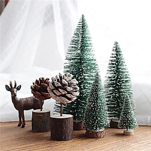 Rutiyoka 6 PCS Bottle Brush Trees Mini Christmas Trees Table Top Pine Tree Small Sisal Trees for Christmas Decor Dollhouse Decorations Artificial Snow Forest Trees Miniature Xmas Trees