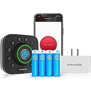 ULTRALOQ U-Bolt Pro Smart Lock with Bridge WiFi Adaptor, and AA Ultra Lithium Battery (Pack of 8) , 6-in-1 Keyless Entry Door Lock with WiFi, Bluetooth, Biometric Fingerprint and Keypad