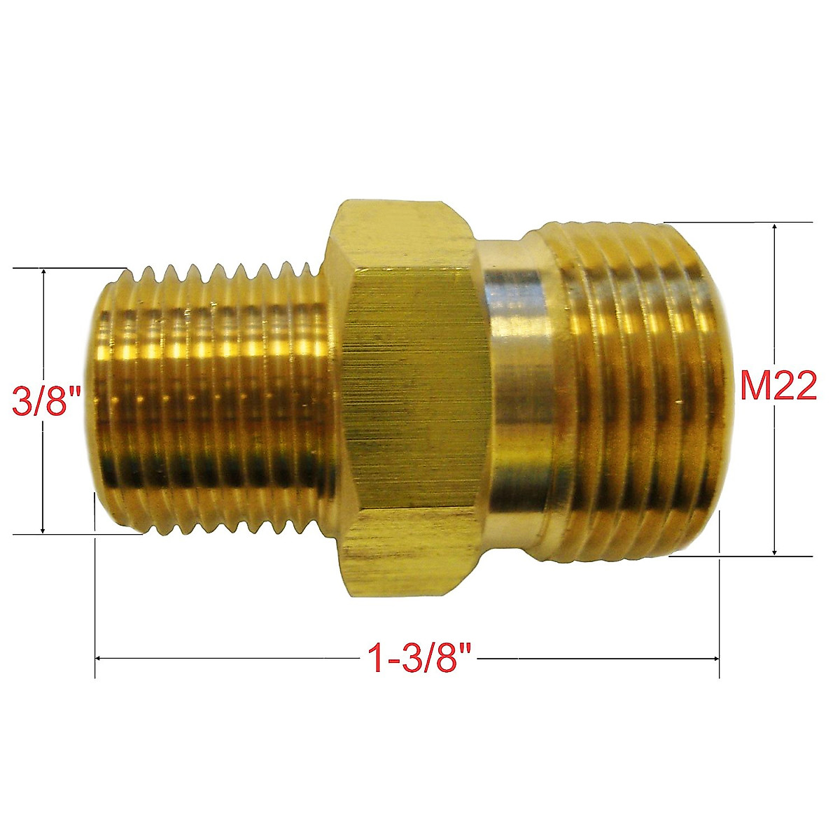 Ultimate Washer High Pressure M22 Adapter Fitting x 3/8-Inch Brass Male Pipe Thread 5800 PSI Rating Compatible for Troybuilt, Excell, Devilbis, Lasco 60-1057 Models