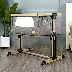 Li'l Pengyu Baby Crib Incline Portable Bassinet Bedside Sleeper Co Sleeper with Mattress Pad and Carry Bag