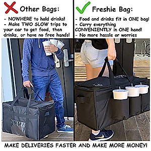 FRESHIE Insulated Food Delivery Bag with Cup Holders/Drink Carriers Premium XXL, Great for Beverages, Grocery, Pizza, Commercial Quality Hot and Cold (XL Pro)