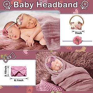 6 Pcs Newborn Photography Props Outfits Baby Photo Props Long Ripple Wraps Toddler Swaddle Blankets Photography Mat Headband Classic Outfits Infant Toddler Boys Girls Posing Props, 0-6 Months (White)