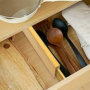 EcoFives Bamboo Separators, Expandable Drawer Divider, Adjustable Spring Loaded Drawer for Kitchen, Dresser, Bedroom, Baby Drawer, Bathroom & Office, Set of 8