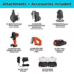 BLACK+DECKER MATRIX 20V MAX Power Tool Kit, Includes Cordless Drill, 12 Attachments and Storage Case (BDCDMT1212KITC1)
