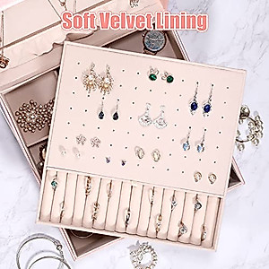 Allinside Jewelry Box Organizer for Ladies Girls, Double Layers PU Leather Jewelry Storage Case with Lock, Velvet Lining, Pearl Pink