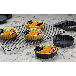 Gourmia GPA9375 Mini Tart Pans with Removable Bottom - 6 Pack, 5” Diameter, 1” Depth – 100% PFOA free Non Stick Carbon Steel - Miniature Molds For Pies, Cheese Cakes, Desserts, Quiche pan and More