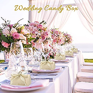 GLGHMH Wedding Candy Boxes, Beige Wedding Favor Boxes Chocolate Treat Gift Boxes,with Wooden Beads and Ribbon,for Wedding Bridal Shower Baptism Baby Shower Birthday Party Decoration Supplies(20pcs,S)