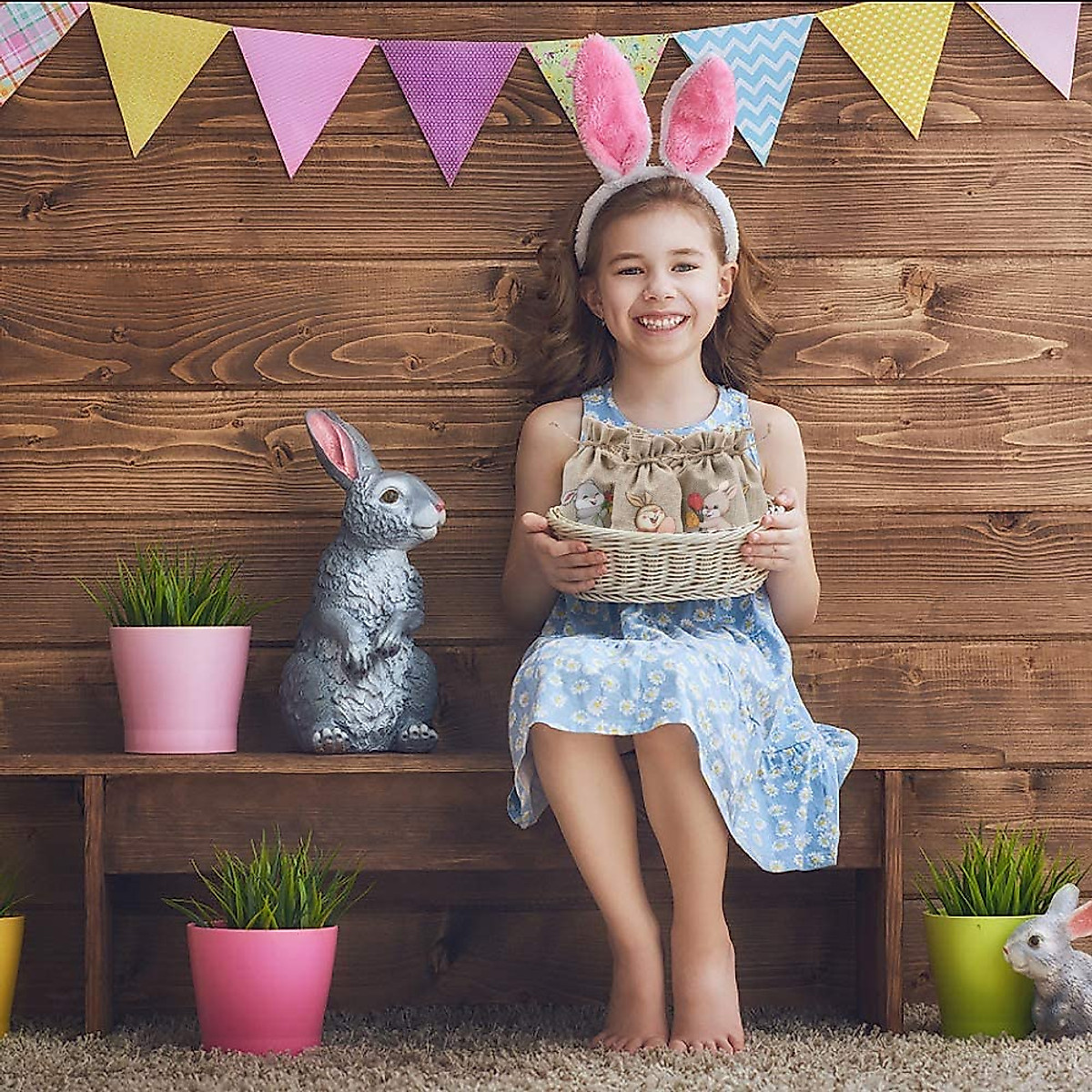 STEFORD Easter Burlap Drawstring Gift Bags,24 PCS Easter Jute Linen Burlap Treat Candy Bags for Easter Favors Supplies