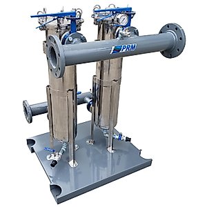 PRM Dual Bag Filter Housing Skid; #2 Size; Bolt Plate Lid; 304 SS; 4" Flange in/Out;150 psi