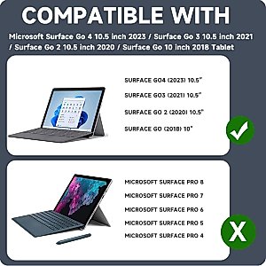 DreamerX Microsoft Surface Go 4 10.5 Inch (2023)/ Surface Go 3 2021/ Surface Go 2 (2020)/ Surface Go Case 10" (2018) with Hand Strap Stand Carrying Shoulder Strap Kids Friendly Shockproof Cover, Black