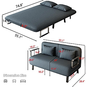 Convertible Sleeper Sofa, 55″ Tri-Folding Queen Sofa Bed with Adjustable Backrest, Velvet Comfy Loveseat Sleeper, Sleeper Sofa Bed for Adults, Modern Futon Sofa Bed for Bedroom Living Room (55in)