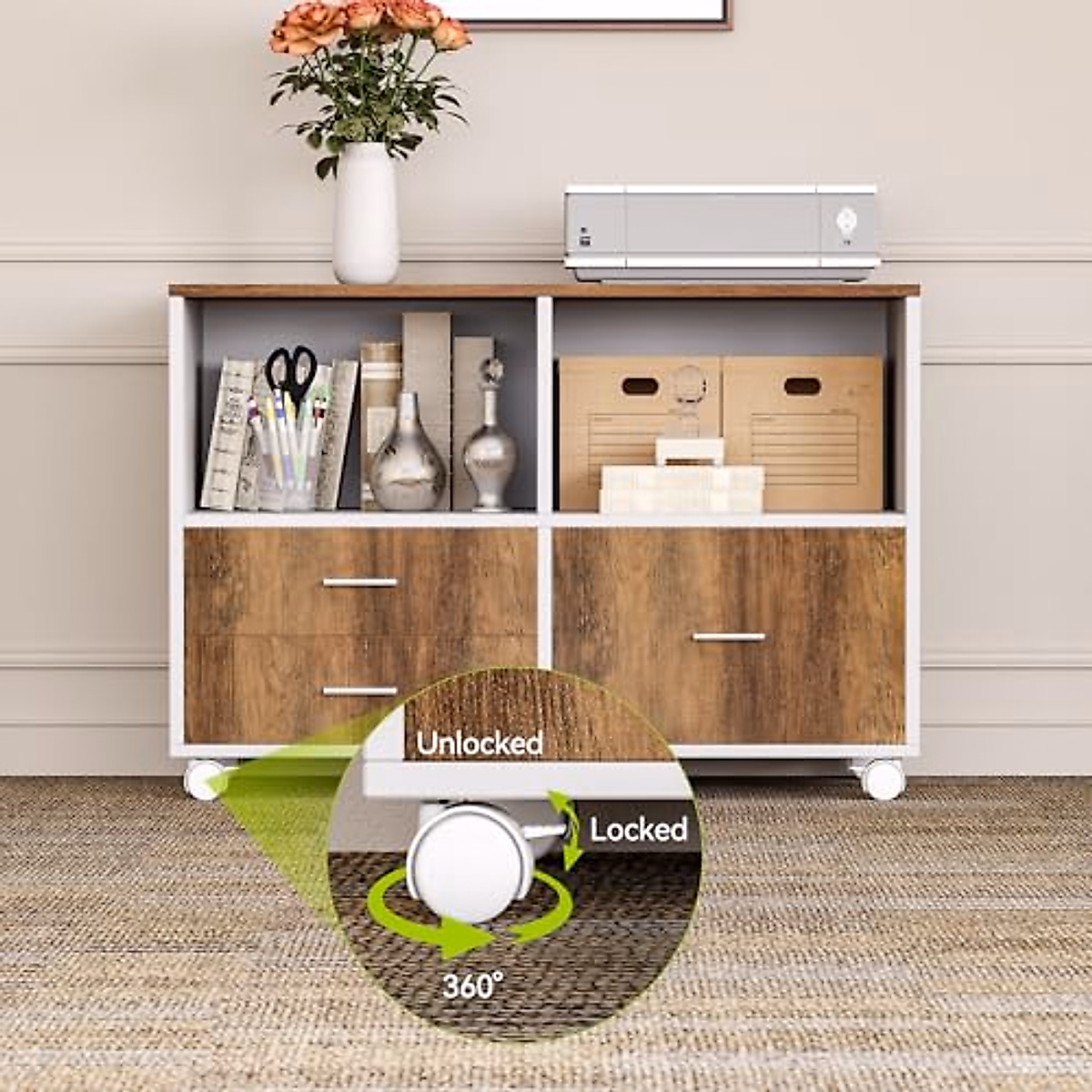 LITTLE TREE 63-inch L-Shaped Executive Computer Desk and File Cabinet, Office Desk with Drawers Filing Cabinet,Credenza Desk Set for Home Office