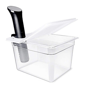 Everie Sous Vide Container 12 Quarts with Universal Collapsible Hinged Lid, Compatible with Anova All Models, Breville Joule, Wancle, Instant Pot Cookers (Container with Plastic Lid and Rack)