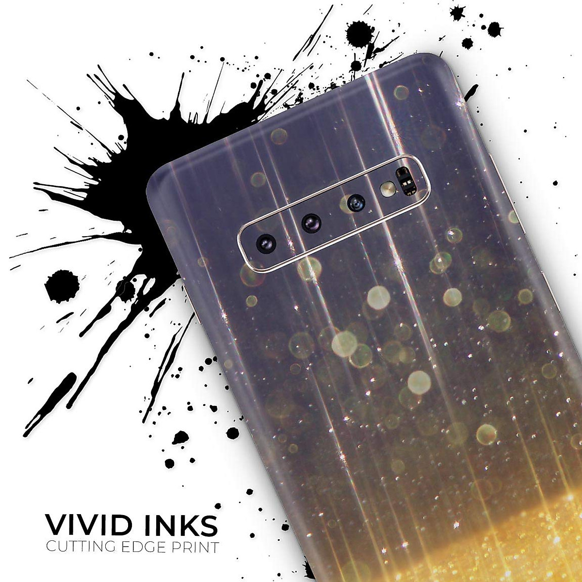 DesignSkinz Blue Stratched Streaks with Unfocused Gold Sparkles Protective Vinyl Decal Wrap Skin Cover Compatible with The Samsung Galaxy S20 (Screen Trim & Back Glass Skin)
