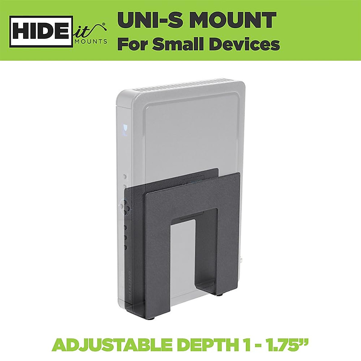 HIDEit Mounts Uni-S VESA Mount - American Company - Black Steel Adjustable Wall Mount - Cable Box Wall Mount, DVD Player Wall Mount, Streaming Device Wall Mount - Behind TV Cable Box Mount