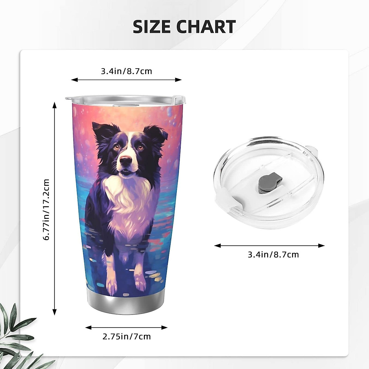 Border Collie Dog Tumbler with Lid - 20 oz Stainless Steel Vacuum Cup for Coffee, Water, and Travel - Leakproof for Home, Office, and School