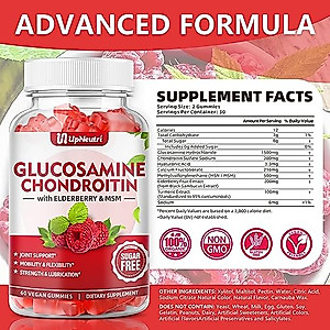 UPNEUTRI Sugar Free Glucosamine Chondroitin Gummies, Extra Strength 1500mg Glucosamine with Chondroitin MSM & Elderberry & Turmeric, Joint Support Supplement for Men & Women Joint Health