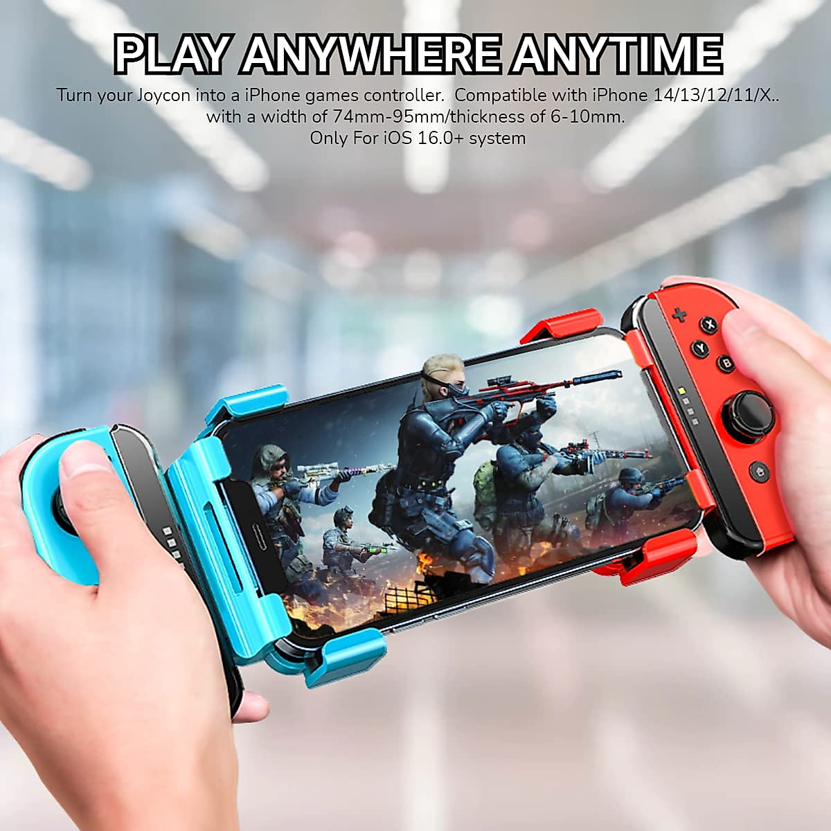 arVin Switch Joycon Controller Holder for iPhone iOS 16.0+System, N-Switch Joy Con Grip Clamp Mobile Phone Gamepad Bracket Clip for iPhone 14/14 Plus/14 Pro/14 Pro Max/13/12/11/X -Not for Android