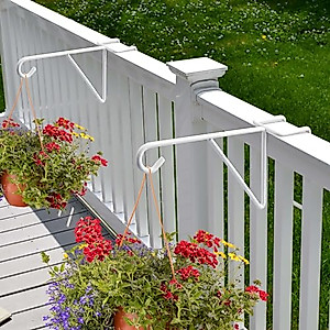 Zacool Vinyl Fence Hooks-2 Pack 5 x 10 Inches Over Fence Hooks Heavy Duty White Powder Coated Steel Fence Hooks for Hanging Plants Bird Feeders,Lights,Hanging Basket,Pool Tools