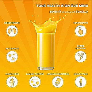 Eurolux Citrus Juicer | Powerful Electric Orange Juicer with New and Improved Easy Juicing Technology | Stainless Steel Orange Juice Squeezer with Soft Grip Handle and Lid for Oranges of any Size