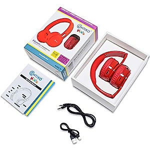 Contixo KB-2600 Over Ear Headphones - Wireless Bluetooth Headphones Kids Safe - 85dB with Volume Limited with Long Lasting Battery - Built-in Mic - Micro SD Card Slot - FM Stereo Radio (RED)