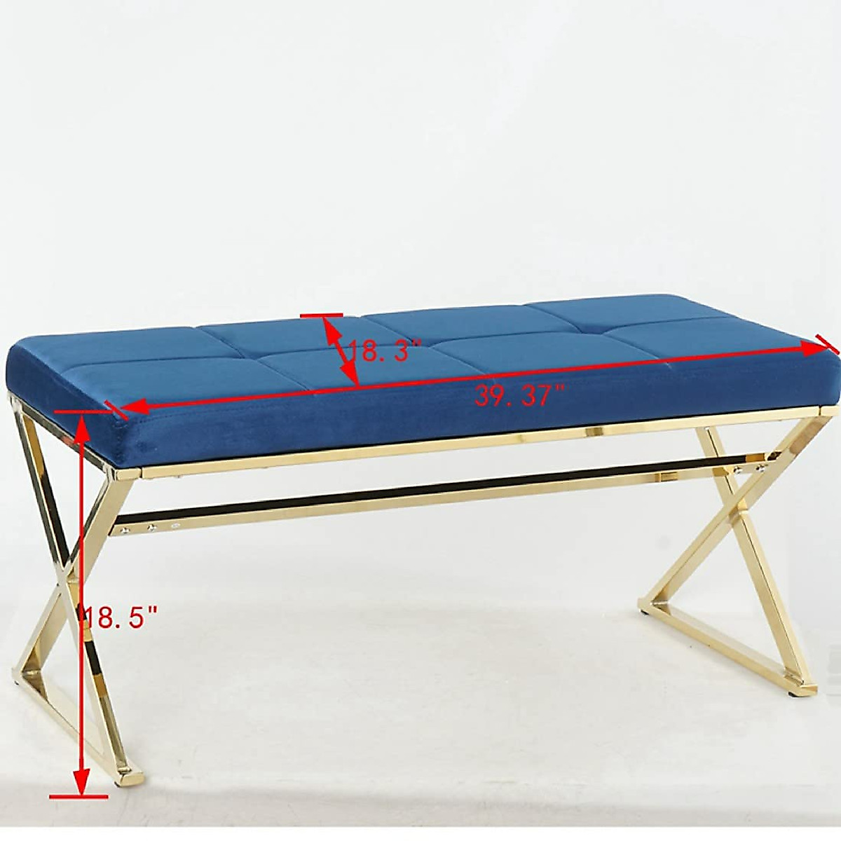 RIDI LEEOKI Modern Dining Room Living Room Green Bench with Stainless Steel and Velvet ottaman(Set of 1) (Blue)