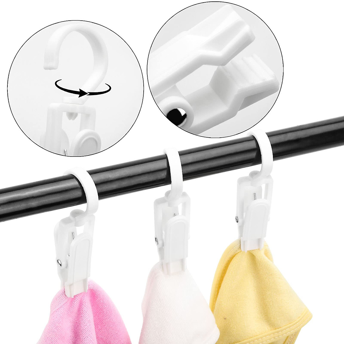 Laundry Hanging Hooks with Clips White Plastic Clothes Pins with Hooks Hanging Clips for Hats,Pants,Towel,Socks,Handbags,Jean Pant (30 Pack)