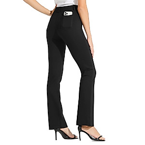 Willit 31" Women's Yoga Dress Pants Bootcut Work Slacks Stretch Office with Belt Loops 4 Pockets Black XL