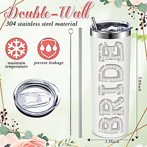 Zhehao Bride Cups Tumbler 20 oz Bachelorette Gift for Bride Tumblers Stainless Steel Mrs Tumblers with Lid Straw Bride Gifts Bride Cup for Bridal Shower Engagement Party(White, Pearl Bride)