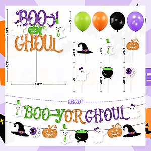Halloween Gender Reveal Party Decoration Boo-y or Ghoul Baby Shower Banner Cake Cupcake Topper Purple Green Balloons Fall Boy Or Girl Sex Announcement Ideas Favor Supplies