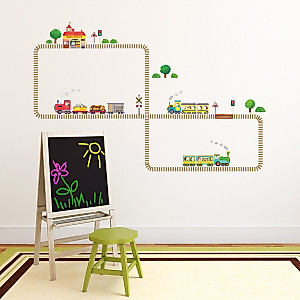 DECOWALL DW-1504 Trains and Tracks Kids Wall Stickers Wall Decals Peel and Stick Removable Wall Stickers for Kids Nursery Bedroom Living Room d?cor