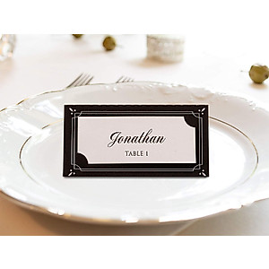 Summer-Ray 48 Double Layer Black & White Wedding Modern Place Cards Escort Cards Seating Cards