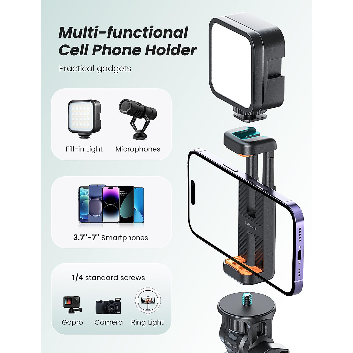 71'' Phone Tripod & Selfie Stick, Tripod for iPhone with Detachable Remote, Portable Phone Tripod Stand for Video Recording, Travel Tripod for Cell Phone, Compatible with Smartphones, DSLR