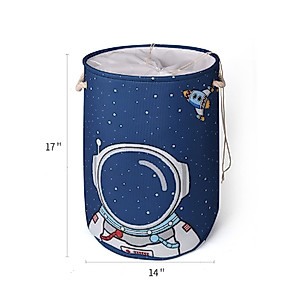 INough Kids Laundry Hamper for Boys, Toy Box Baby Hamper Laundry Baskets, Boys Room Decor Large Collapsible Waterproof Round Linen Laundry Hamper with Handles for Playroom, Bedroom (Astronaut)