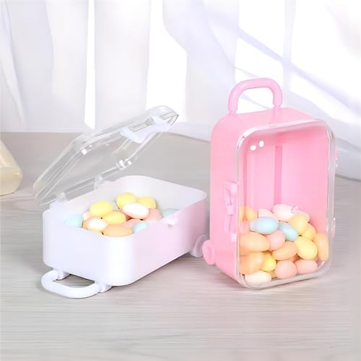 BaaSid 4PCS Mini Plastic Travel Suitcase Candy Box Suit for Doll Wedding Party Decoration,Doll Suitcase, Mini Luggage,suitcase Gift Box