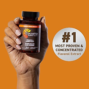 CocoaVia Cardio Health Supplement, 30 Day, 500mg Cocoa Flavanols, Support Heart Health, Boost Nitric Oxide, Blood Circulation, Energy, Vegan, Dark Chocolate, 60 Capsules