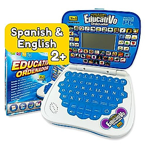 ZeenKind Bilingual Spanish English Learning Small Laptop Toy with Screen for Kids, Toddlers, Boys and Girls | Educational Computer to Learn Alphabet ABC, Numbers, Words, Spelling, Maths, Music.