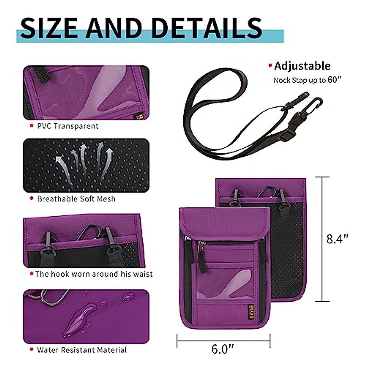 Lufyzora Passport Holder Neck Pouch for Women&Men Adjustable Strap Neck Wallet for Traveling RFID Blocking Travel Wallet (Purple)