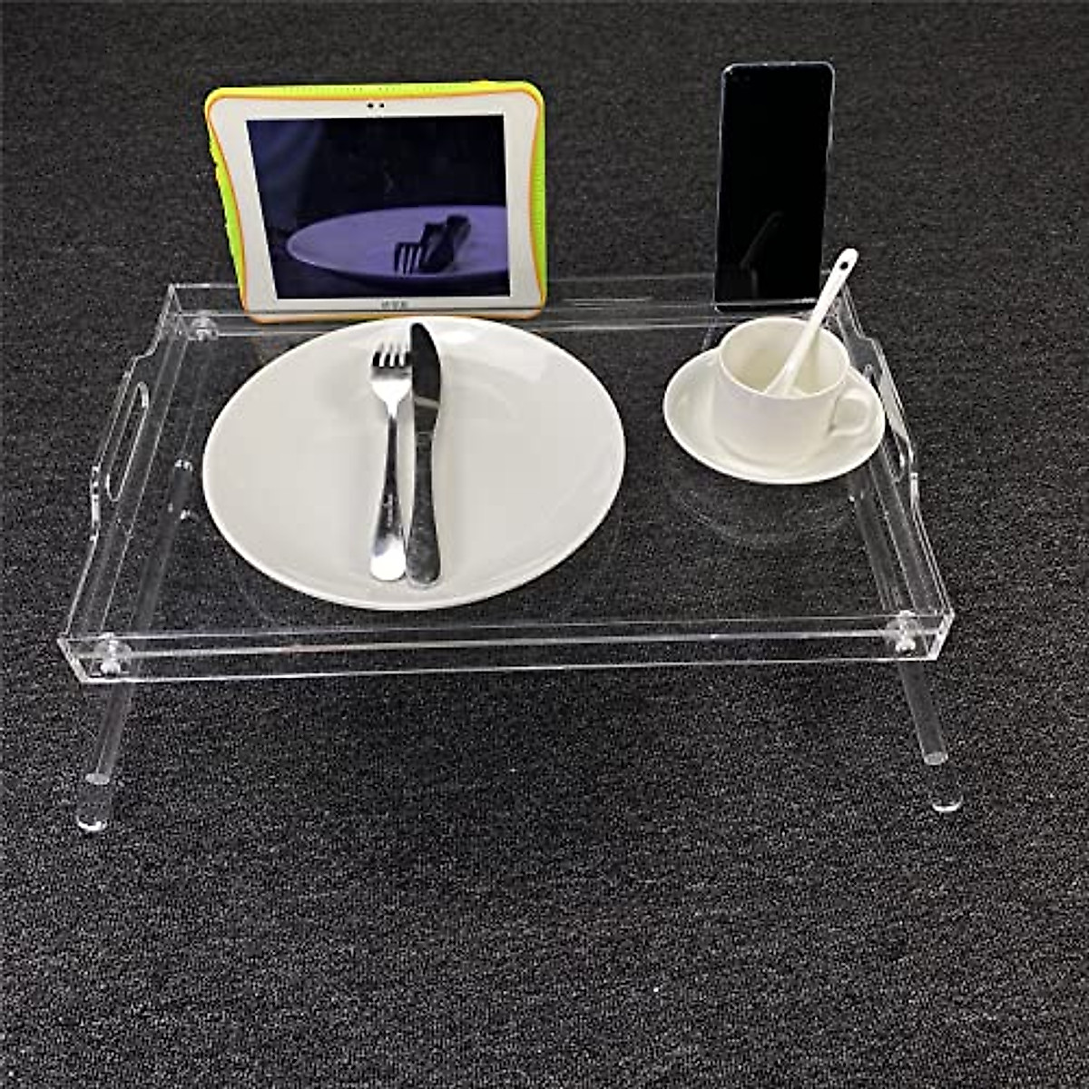Clear Bed Table Tray with laptops and Phone Holder for Reading,Eating Breakfast in Bed Tray with Folding Legs