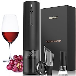 HotFrost Electric Wine Opener – Wine Bottle Opener Kit with Foil Cutter, Wine Aerator, Vacuum Stopper – Rechargeable Corkscrew Wine Opener – Cordless Automatic Wine Opener – Birthday Wine Gift Set